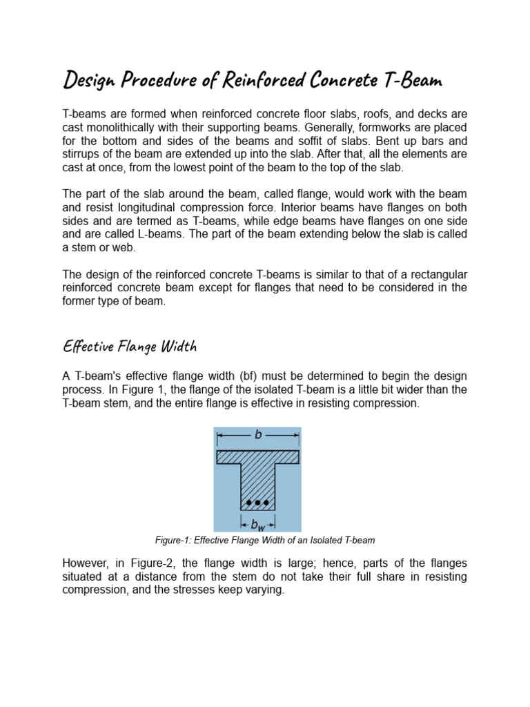 Design Procedure of Reinforced Concrete T Beam | PDF | Beam (Structure) | Physical Sciences