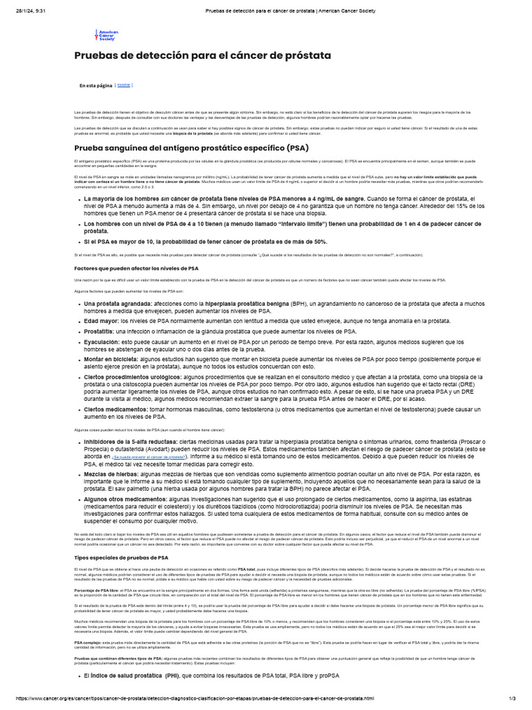 Pruebas de Detección para El Cáncer de Próstata - American Cancer ...