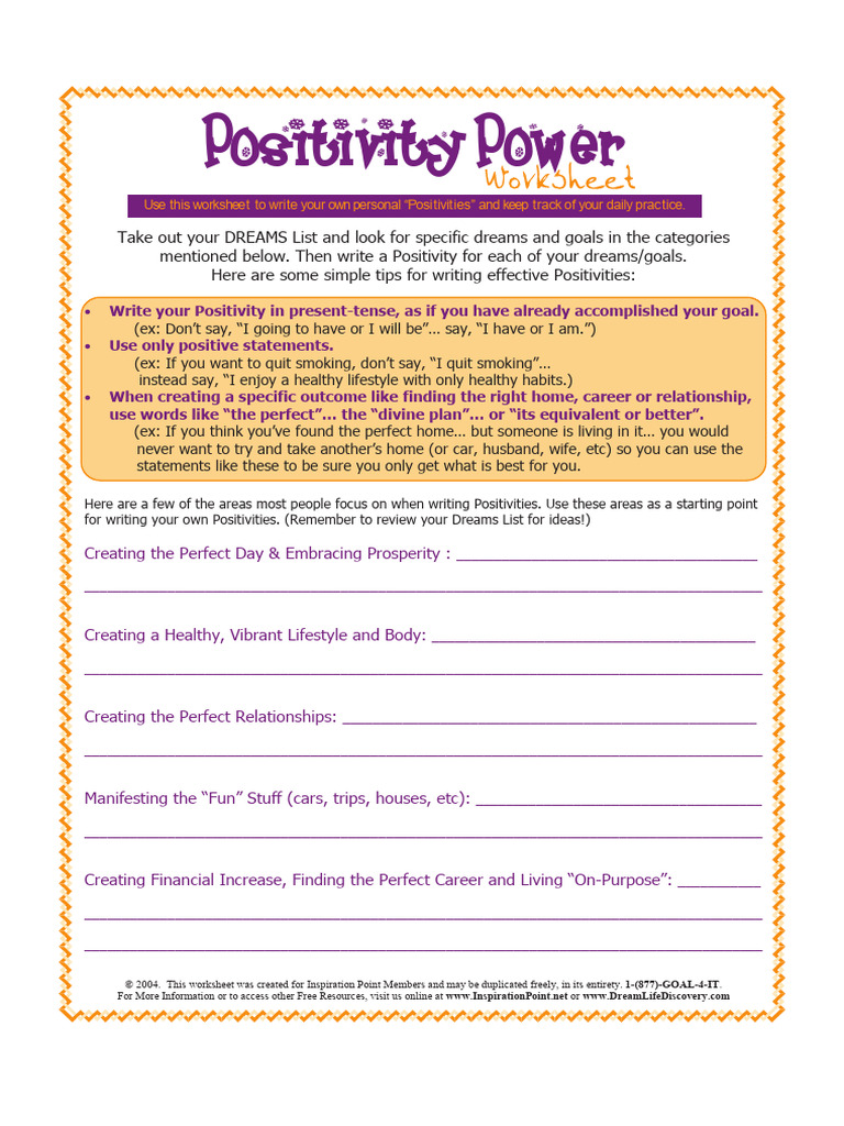 Positivity Power Worksheet - Lisa Diane | PDF