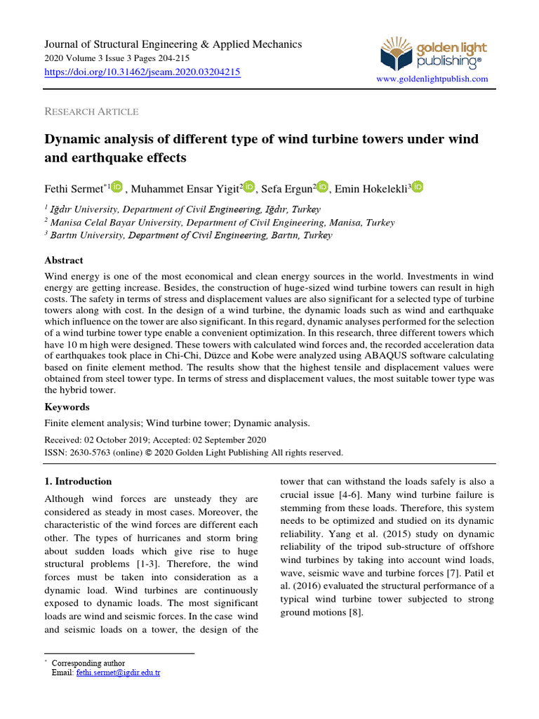 Dynamic Analysis of Different Type of Wind Turbine Towers Under Wind and Earthquake Effects | PDF