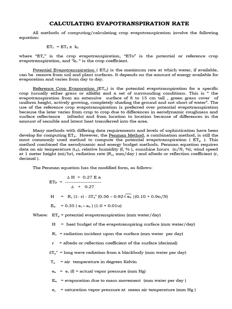 Evapotranspiration Calculation | PDF | Evapotranspiration | Humidity