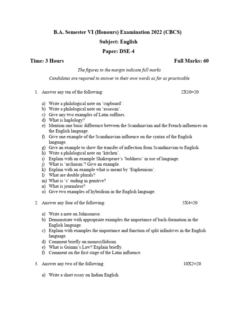 English Exam: Language & Literature | PDF