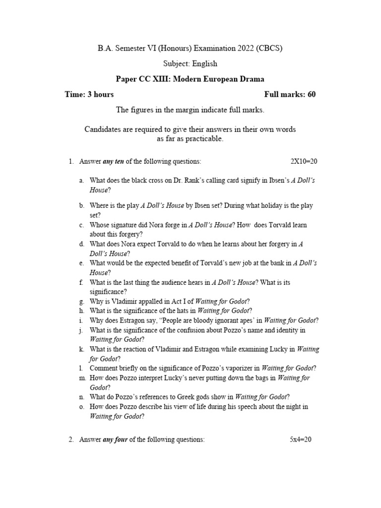 2 Hons sem-VI 2022 CC-13 | PDF | A Doll's House