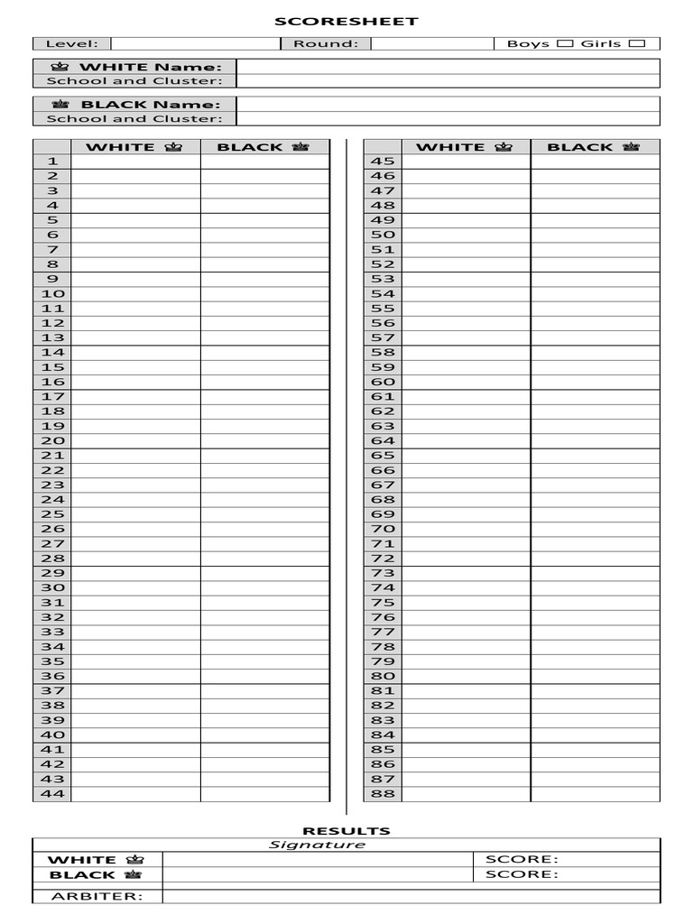Chess Score Sheet v2 | PDF