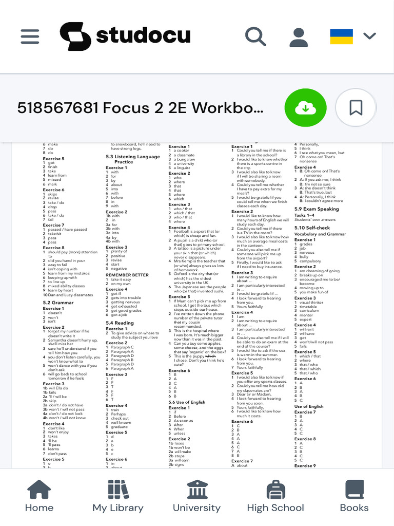 Focus 2 Workbook Answer Key | PDF