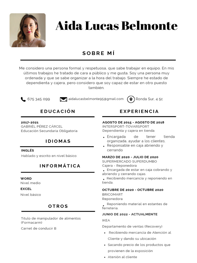 Curriculum Aida Actualizado PDF | PDF | Procesos de negocio | Venta al por menor