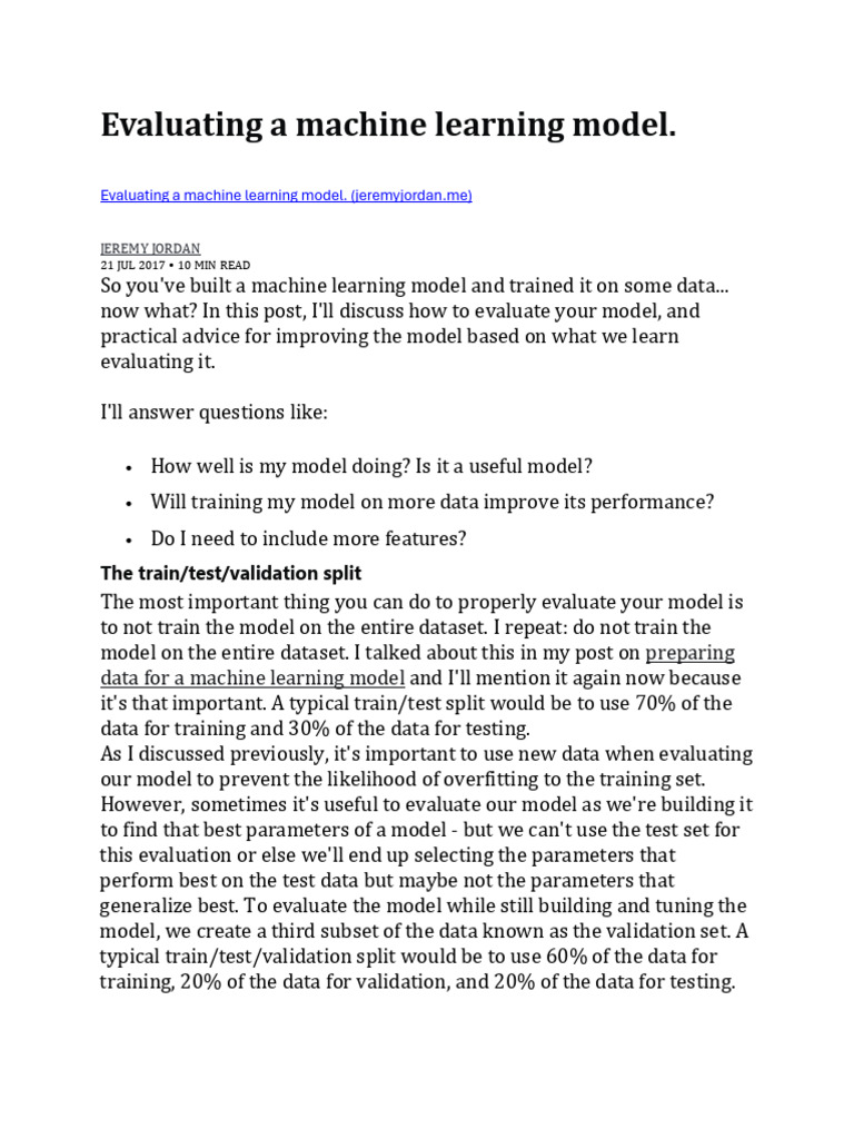 Evaluating A Machine Learning Model | PDF | Errors And Residuals ...