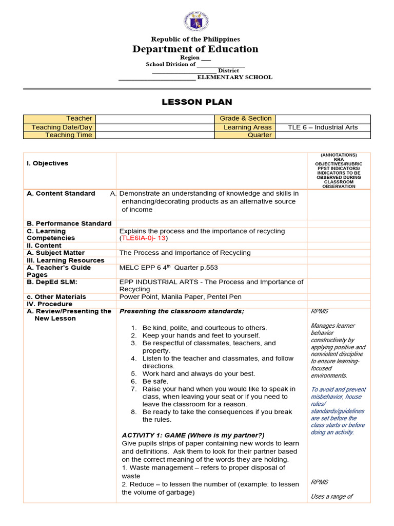 LESSON PLAN in TLE IA | PDF | Recycling | Waste
