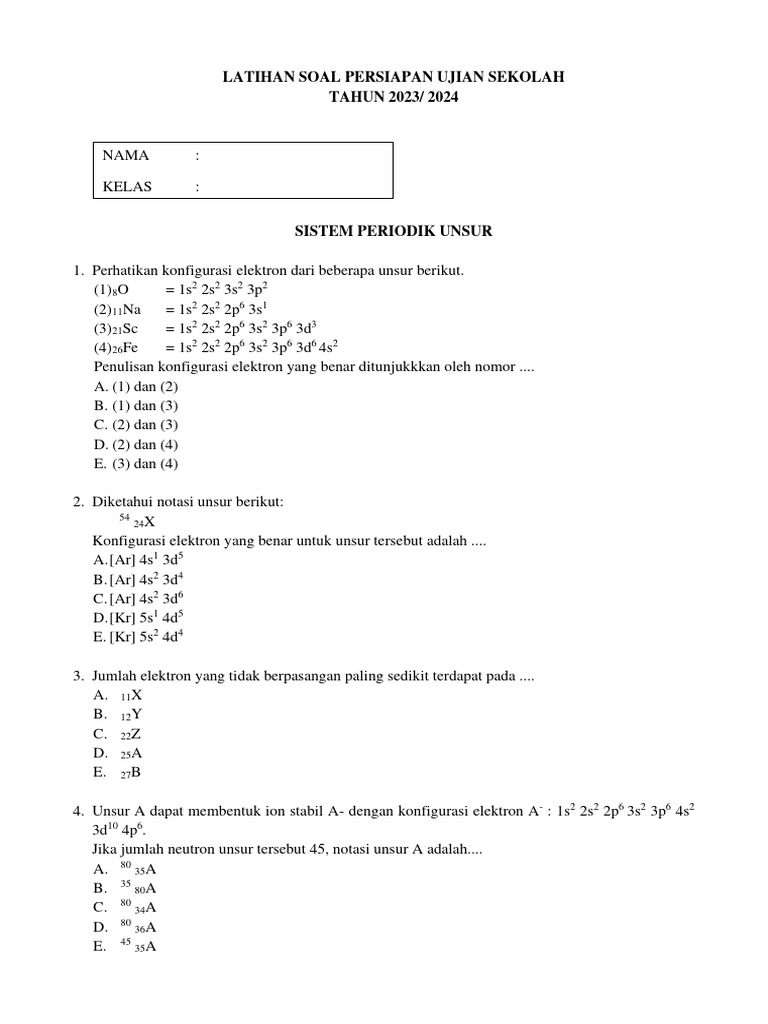 Kumpulan Soal Latihan Ujian Sekolah Kimia | PDF