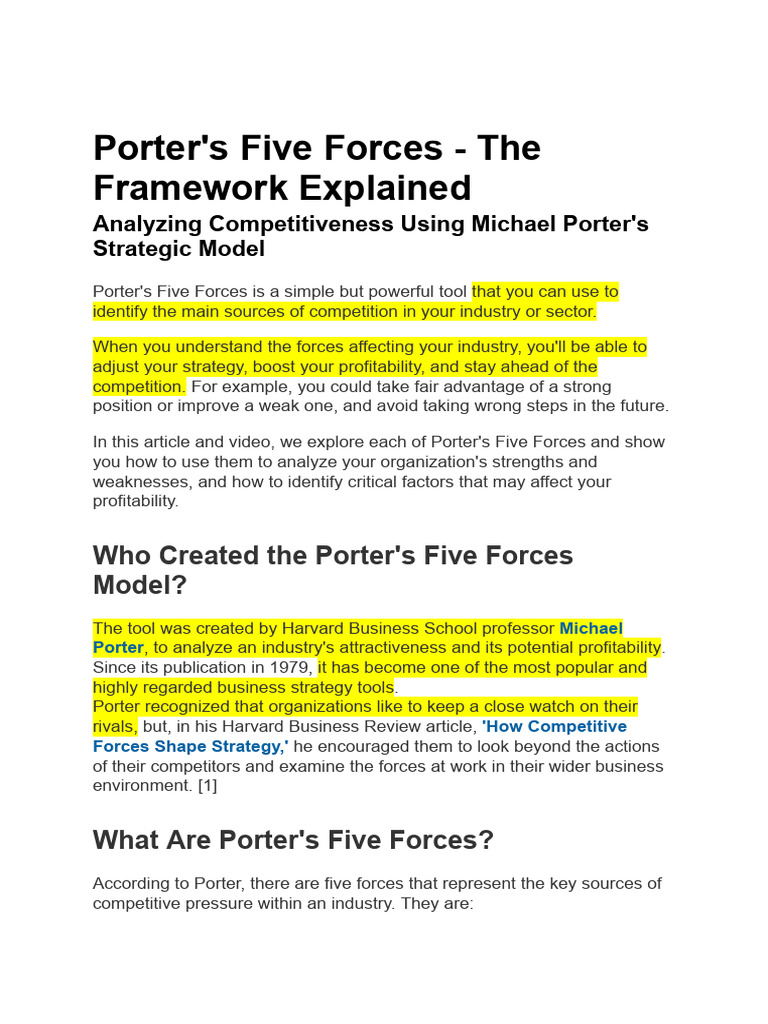 Porters Model | PDF | Strategic Management | Marketing