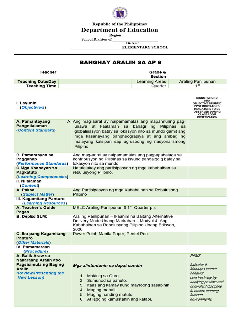 LESSON PLAN in ARPAN CO 1ST QUARTER Edited | PDF