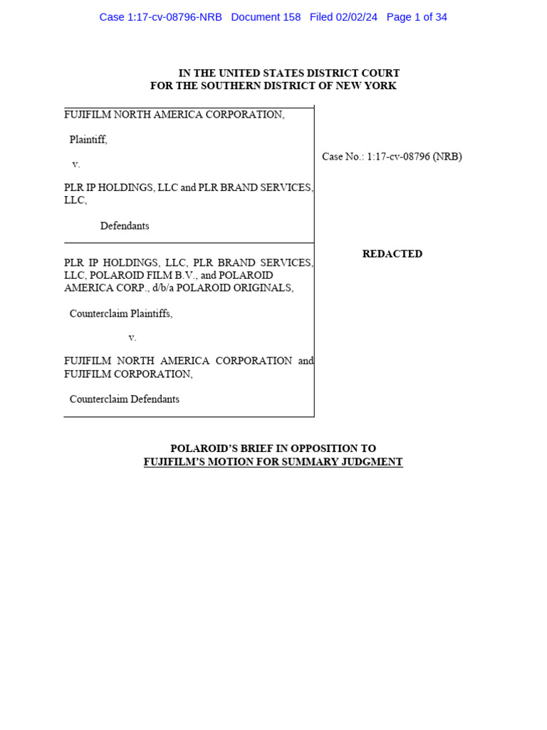 Fujifilm V Polaroid - MSJ Opp'n | PDF | Summary Judgment | Trademark