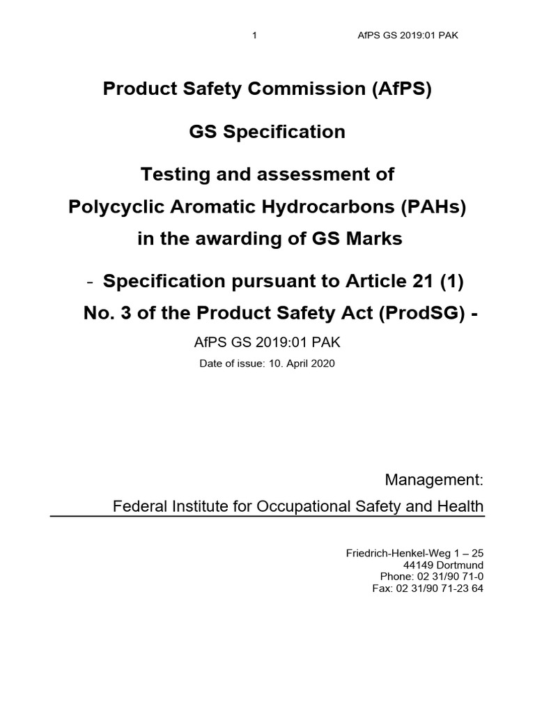 AfPS GS 2019 01 PAK EN | PDF | Polycyclic Aromatic Hydrocarbon | Natural Rubber