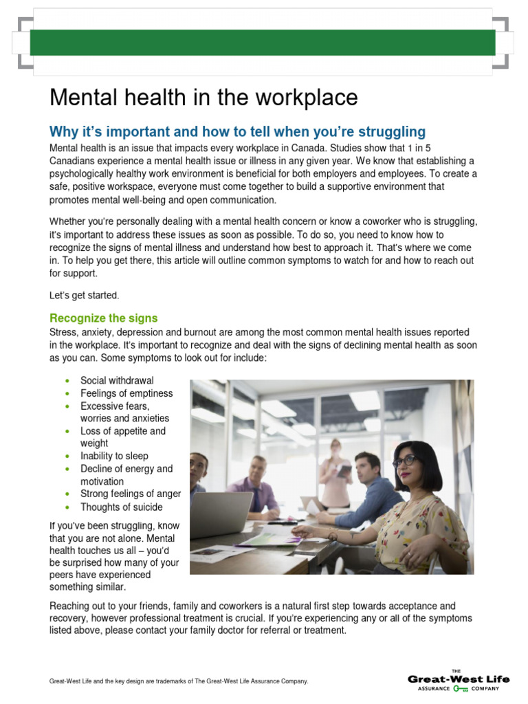 Mental Health in The Workplace | PDF | Mental Health | Mental Disorder