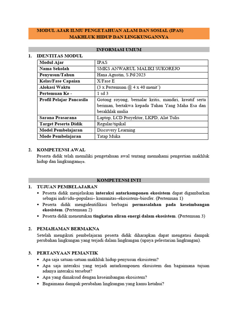 Modul IPAS E - Makhluk Hidup Dan Lingkungannya | PDF