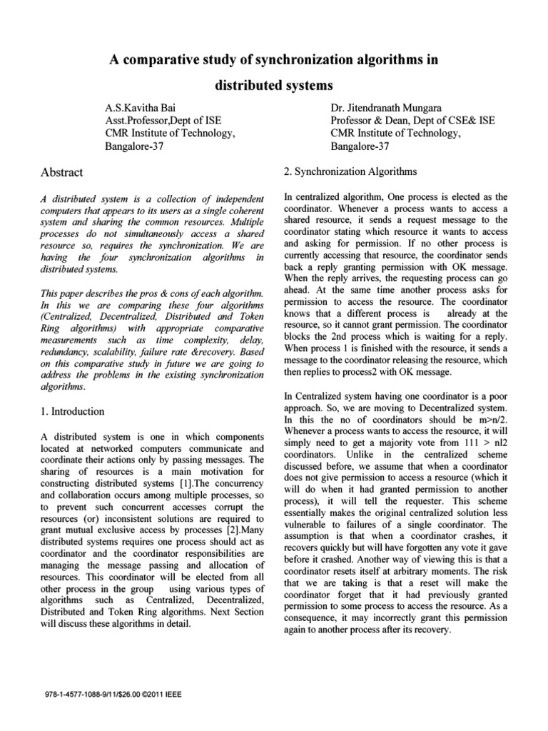 Comparative Study of Syn Algo | PDF | Distributed Computing | Process (Computing)