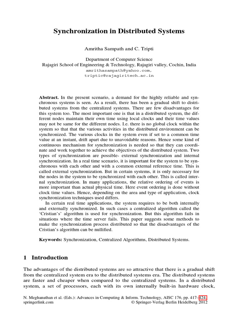 Synchronization Techniques in Distributed Systems | PDF | Clock | Distributed Computing