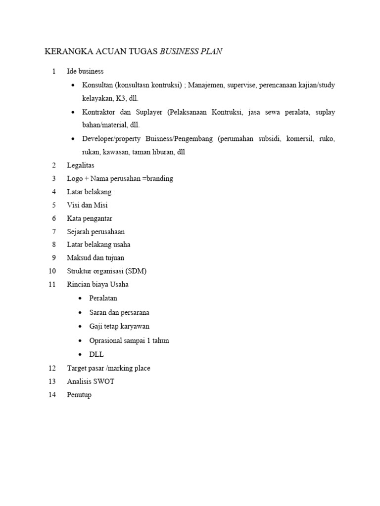 Rencana Bisnis Konsultan Konstruksi | PDF