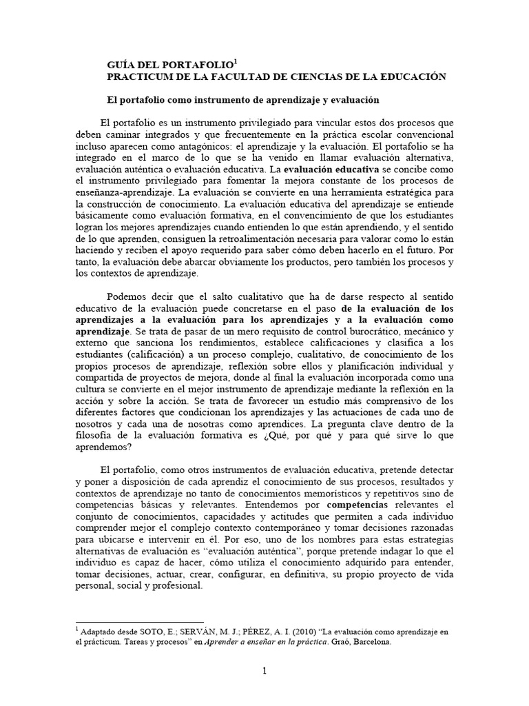 Guia Portafolio Practicum | PDF | Evaluación | Aprendizaje