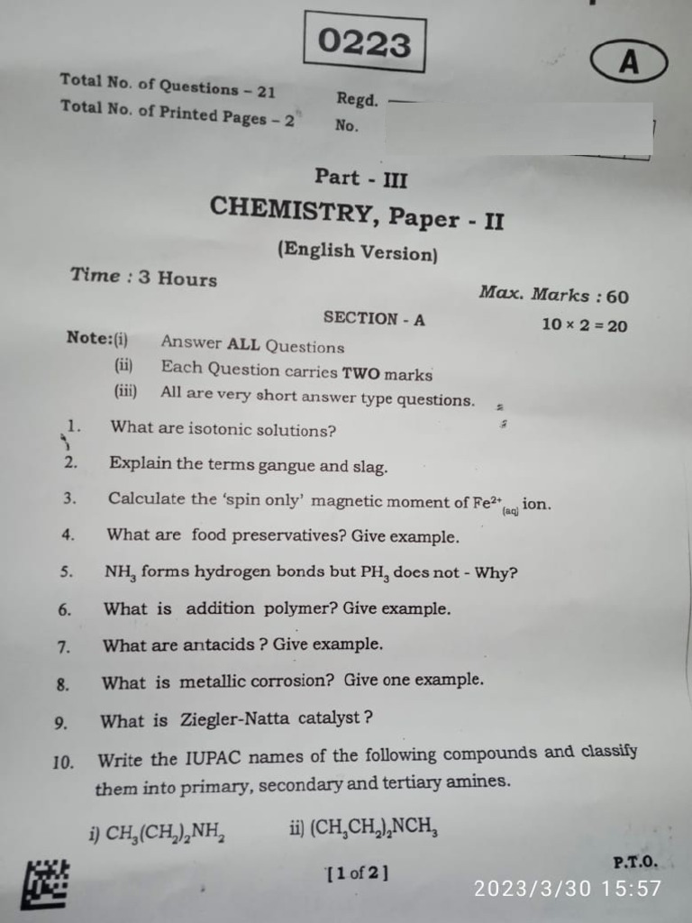 TS Inter 2nd Year Chemistry | PDF