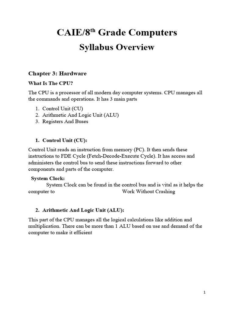 CAIE - 8th Grade Computers Syllabus Overview | PDF