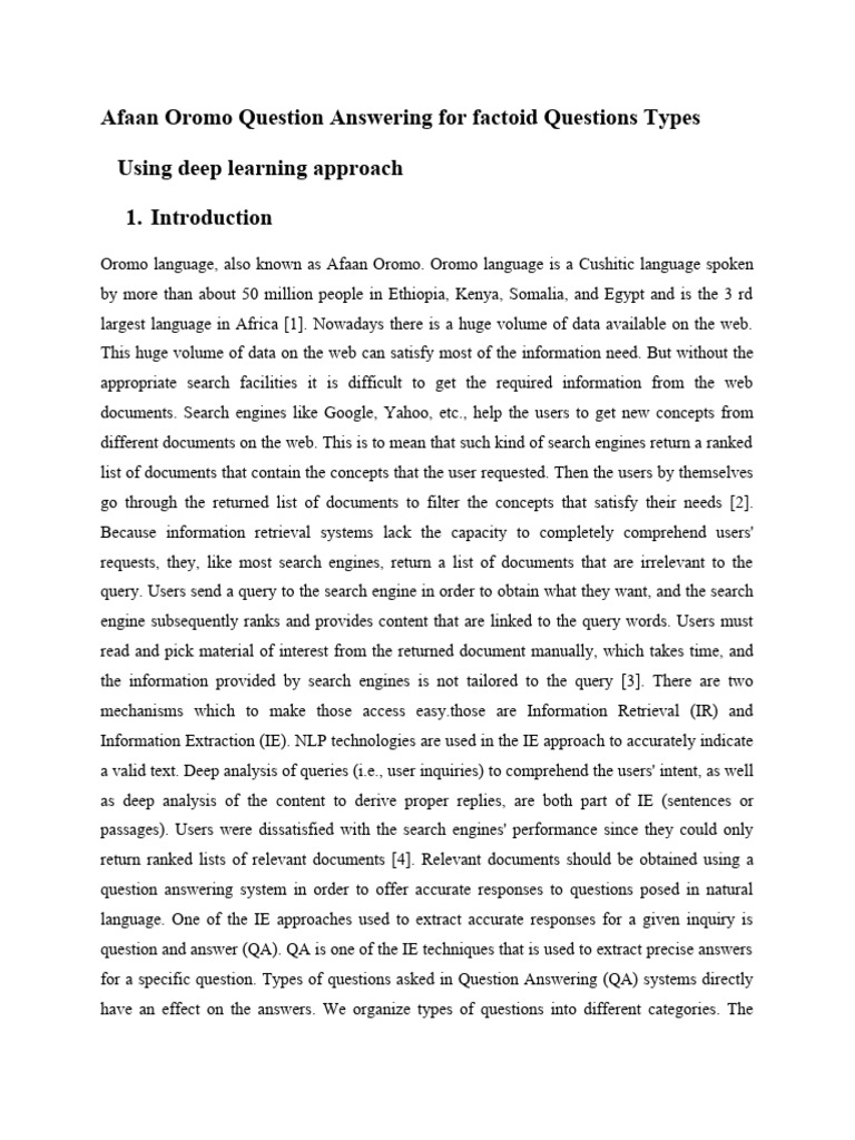 Afaan Oromo Question Answering for Factoid Questions Types | PDF