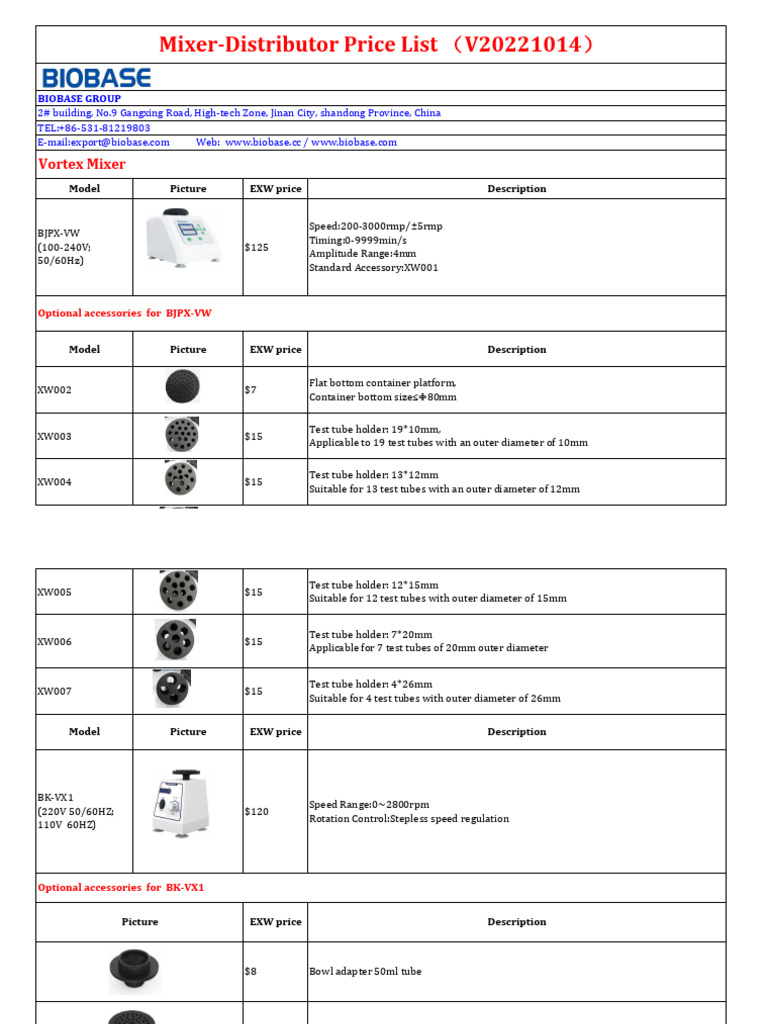 Mixer-Distributor Price List （V20221014） | PDF | Laboratories ...