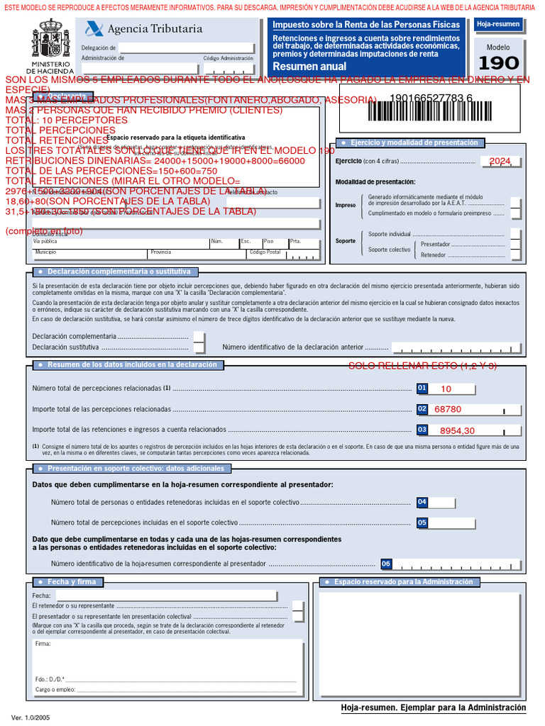 Modelo 190: Resumen Anual IRPF | PDF