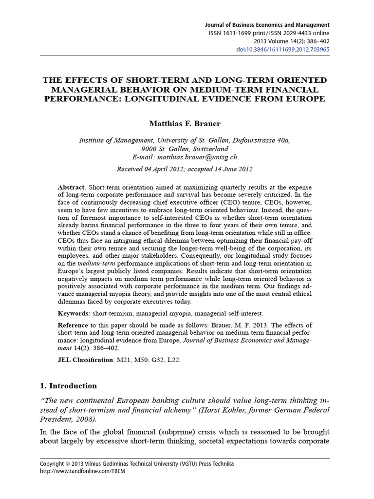 The Effects of Short-Term and Long-Term Oriented M | PDF | Investing ...