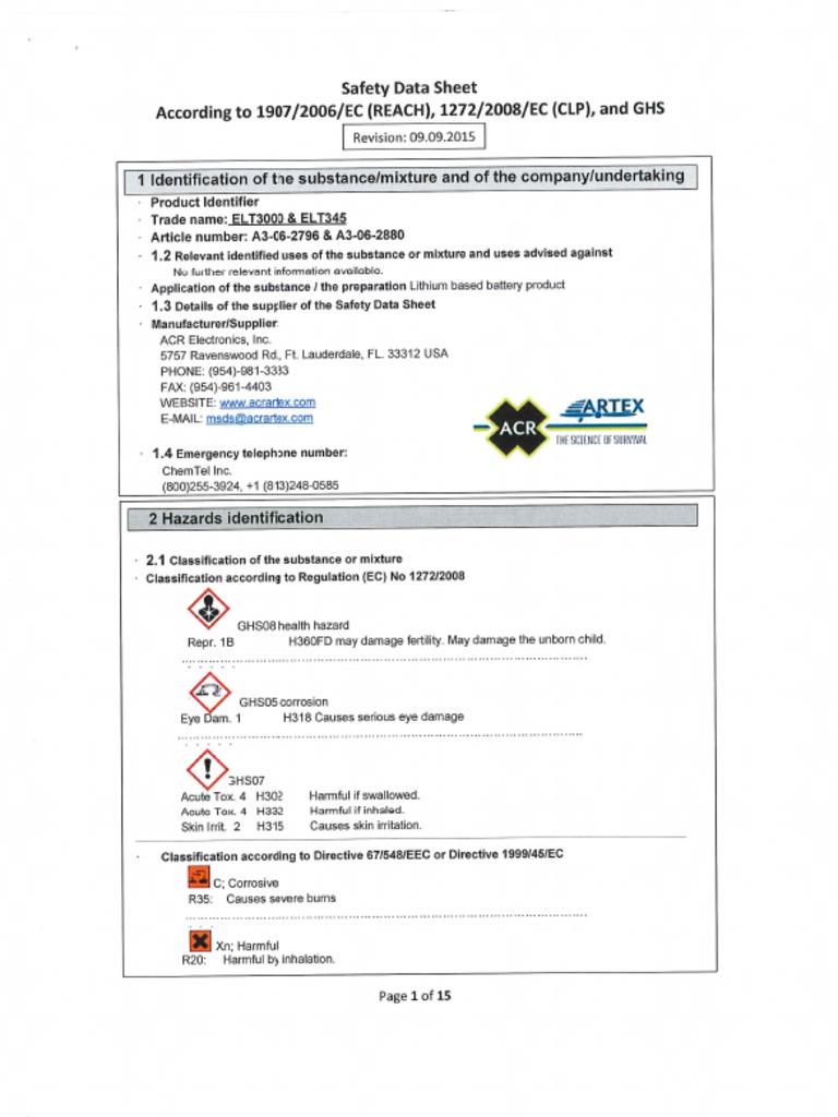 ACR_ELT3000_ELT345 SDS | PDF