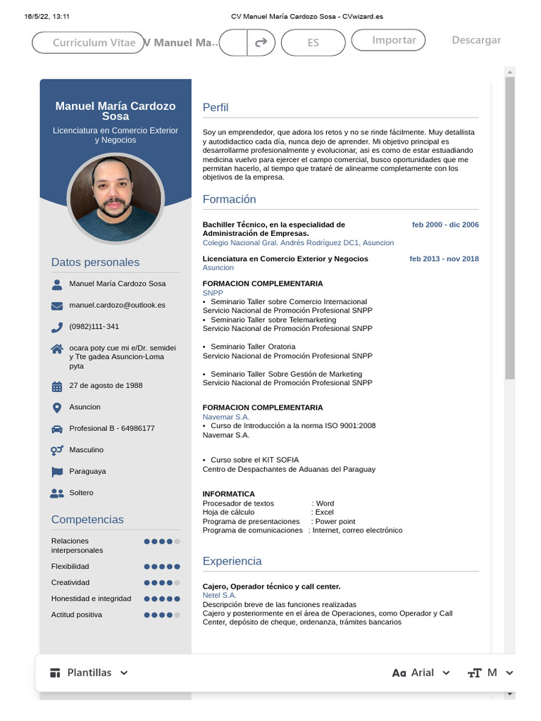 CV Manuel María Cardozo Sosa 1 | PDF | Business | Economias