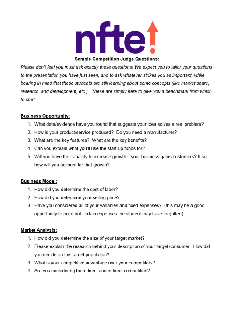 Judge Sample Questions & Feedback | PDF | Entrepreneurship | Mindset