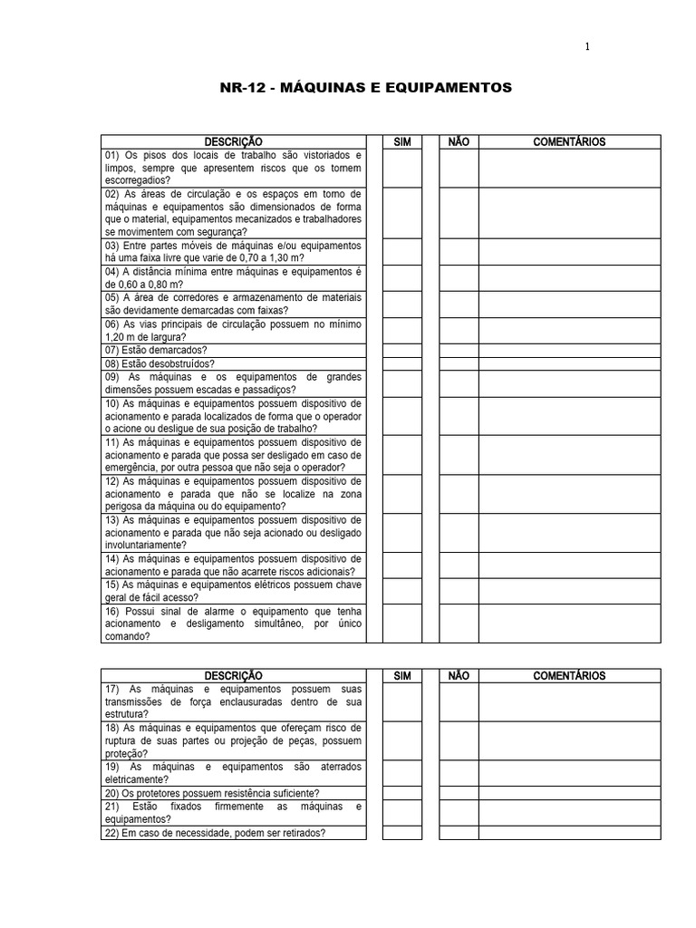 CHECKLIST NR-12 para Projeto Final | PDF