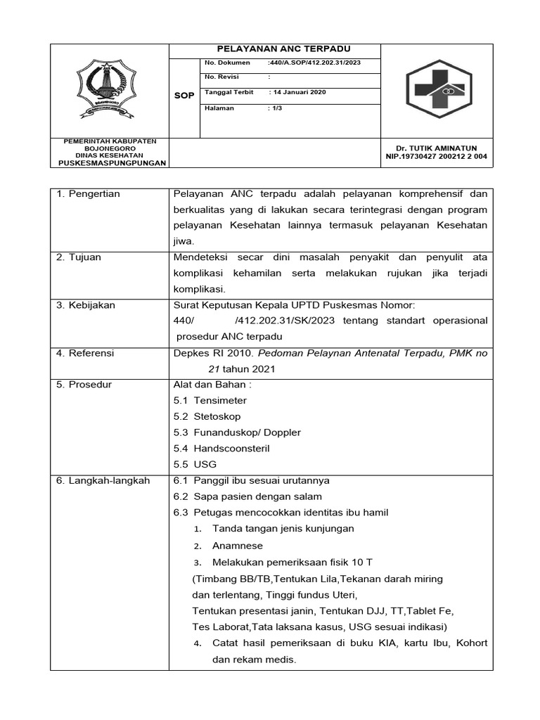 SOP PELAYANAN ANC TERPADU Yess | PDF | Pengembangan Diri | Kesehatan ...