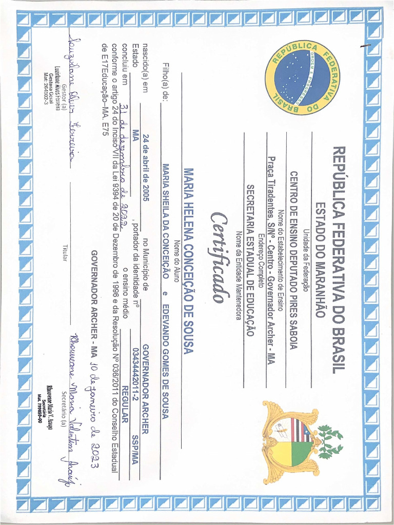 Certificado Ensino Médio | PDF