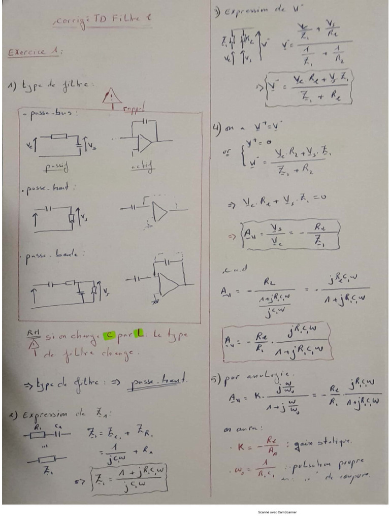 Corrigé Exercice1 TD FILTRES | PDF