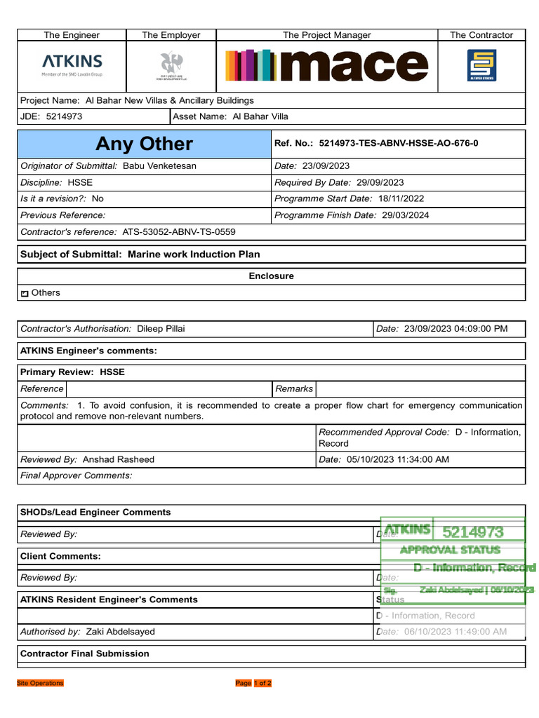 Marine Work Induction Plan | PDF | Hyperthermia | Personal Protective ...
