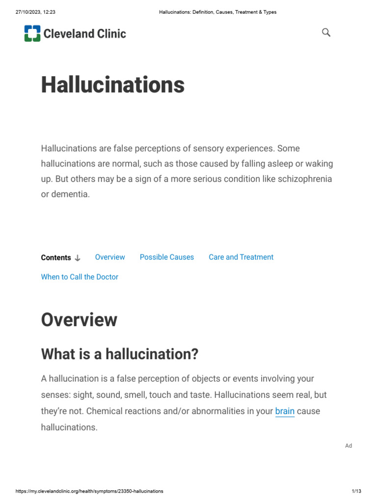 Hallucinations - Definition, Causes, Treatment & Types | PDF ...
