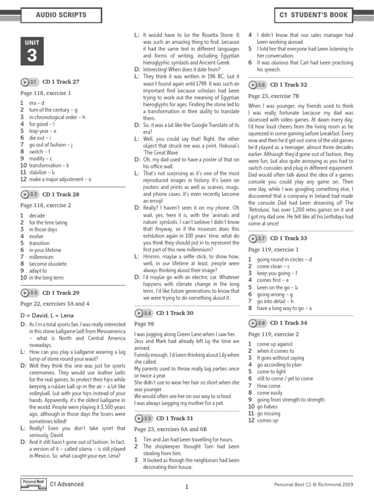 PB BrE C1 SB Audioscript U3 | PDF | Egyptian Hieroglyphs | Foods