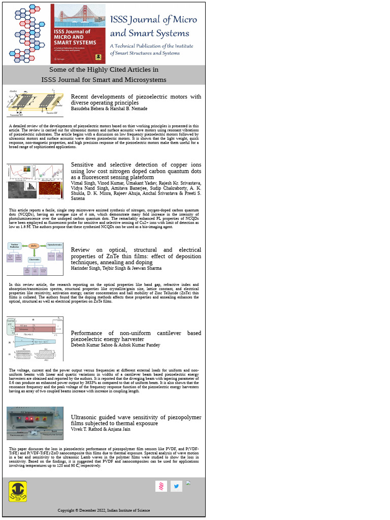 Articles of ISSS Journal | PDF | Piezoelectricity | Zinc Oxide