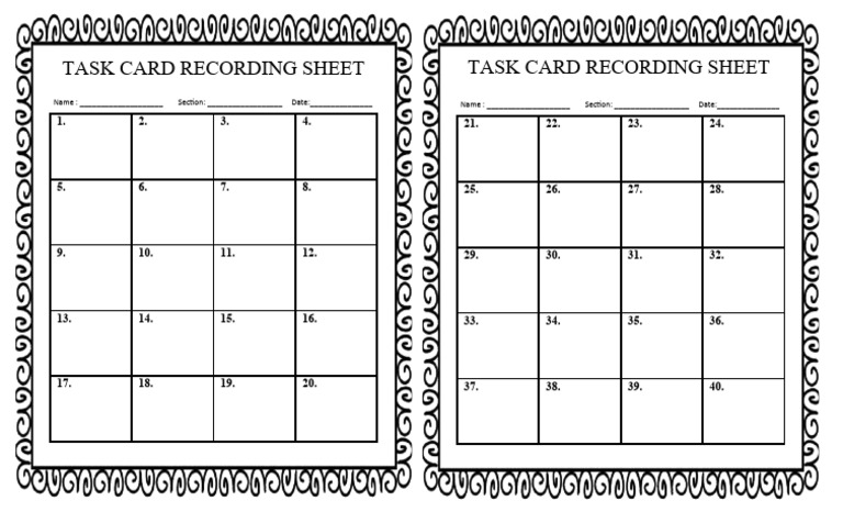 Task Card Recording Sheet Task Card Recording Sheet | PDF