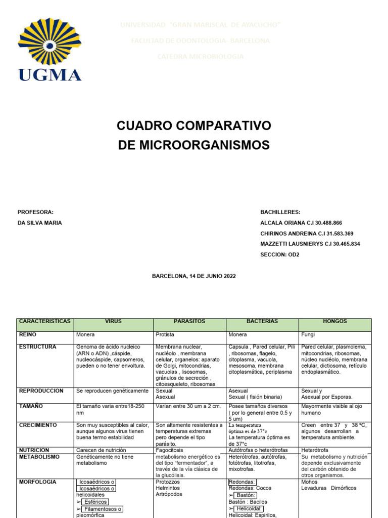 Cuadro Comparativo Microorganismos | PDF | Citoplasma | Biología Celular)