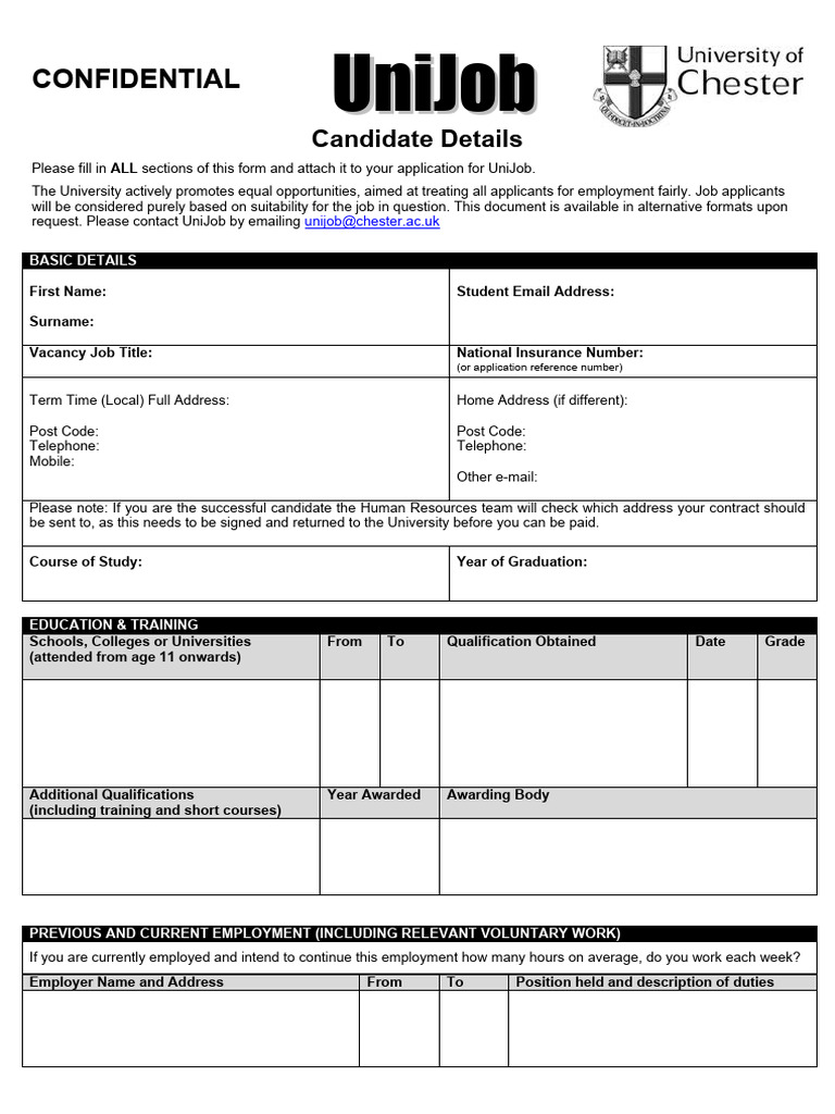 UniJob Application Candidate Form | PDF | Employment
