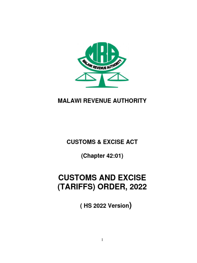 Malawi Customs and Excise Tariffs Order Hs 2022 Version Latest | PDF ...