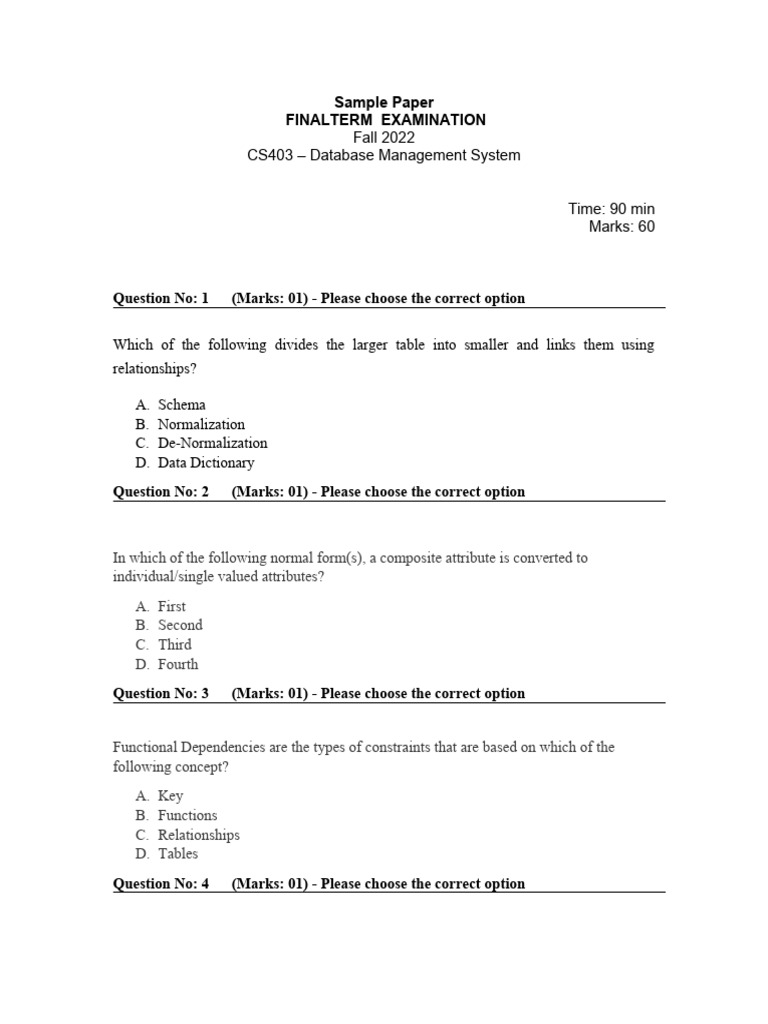 Sample Paper - CS403 | PDF