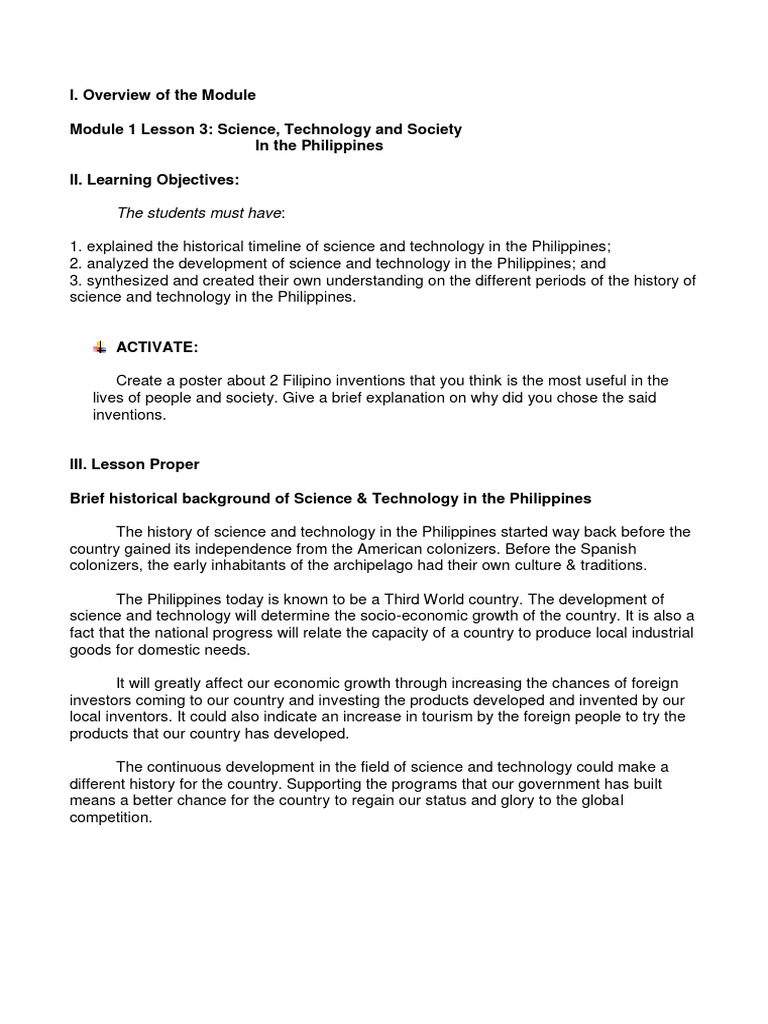 STS Module 1 Lesson 3 | PDF | Science | Philippines