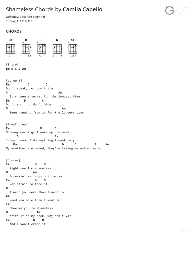Shameless Chords and Lyrics Guide | PDF | Song Structure | Musical Forms