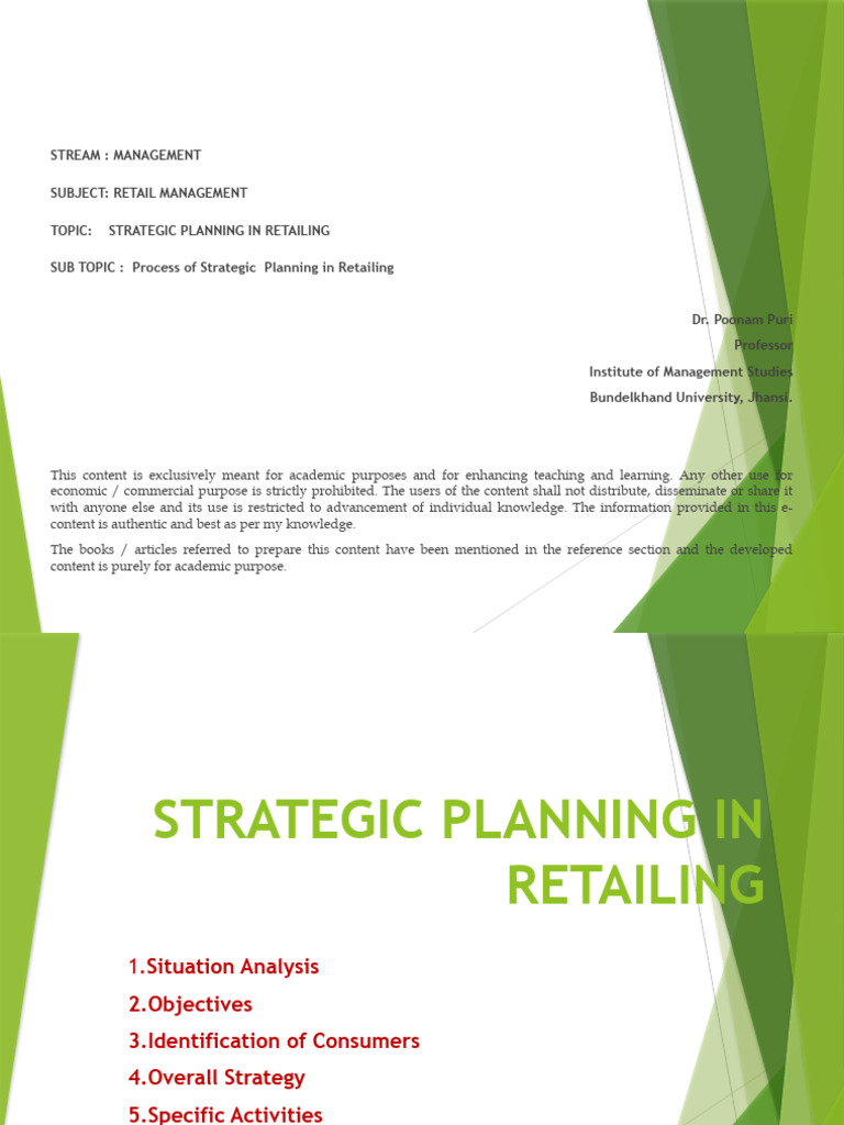Unit 1 2. Strategic Planning in Retailing | PDF | Retail | Marketing