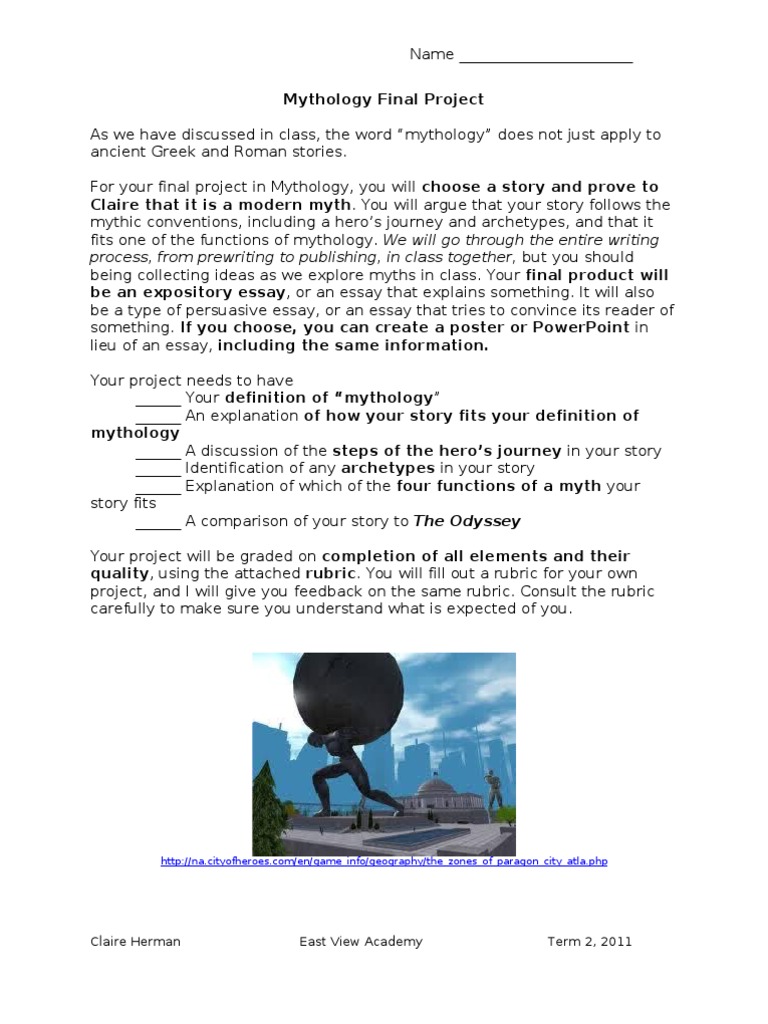 Mythology Final Project | PDF | Mythology | Rubric (Academic)