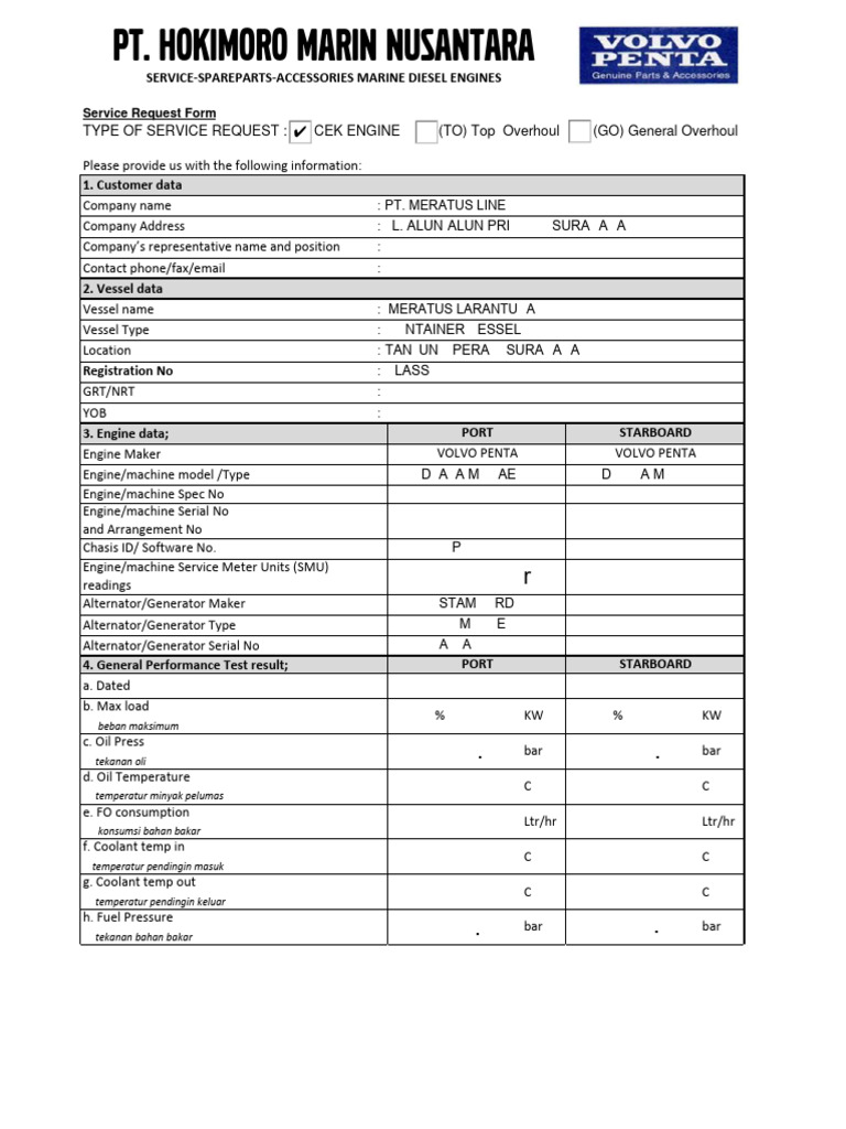 Service Quiz of Volvo Penta Engine Performance Forms - PT HOKIMORO ...